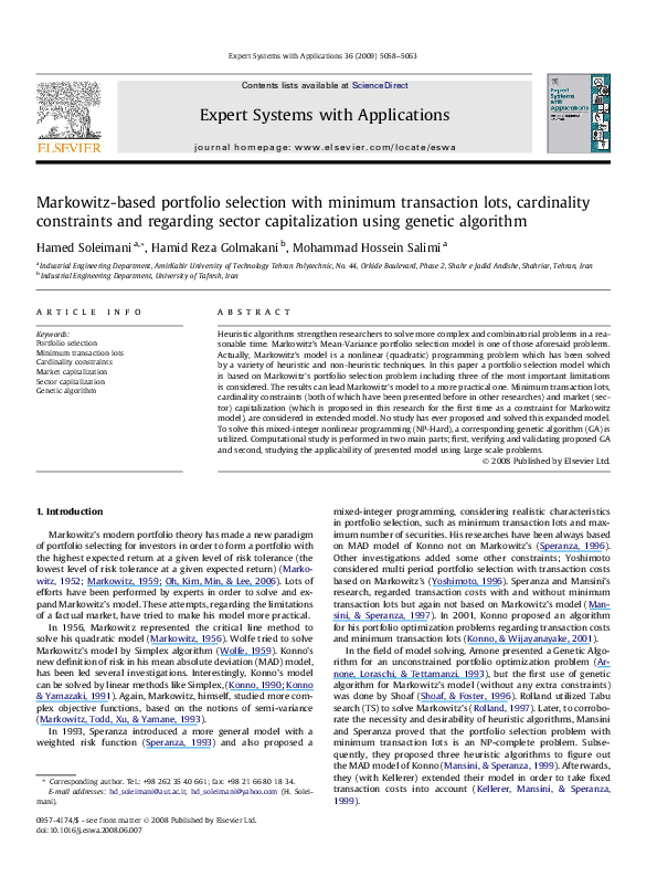Pdf Markowitz Based Portfolio Selection With Minimum Transaction Lots Cardinality Constraints