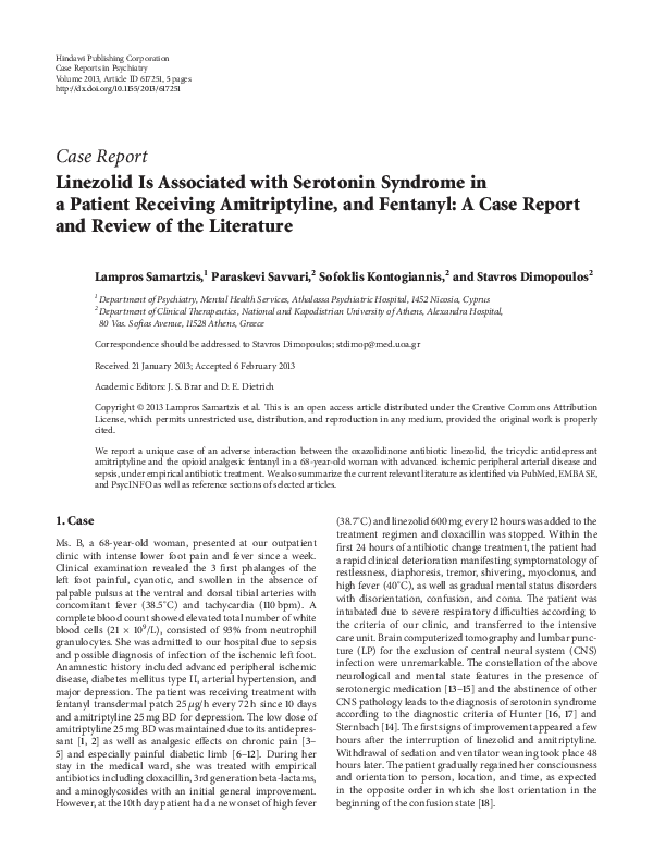 (PDF) Linezolid Is Associated with Serotonin Syndrome in a Patient ...