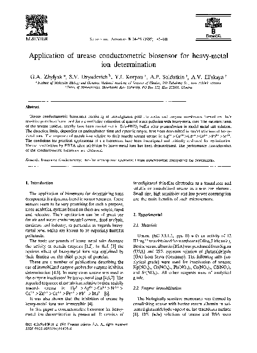 (PDF) Application of urease conductometric biosensor for heavy-metal ...