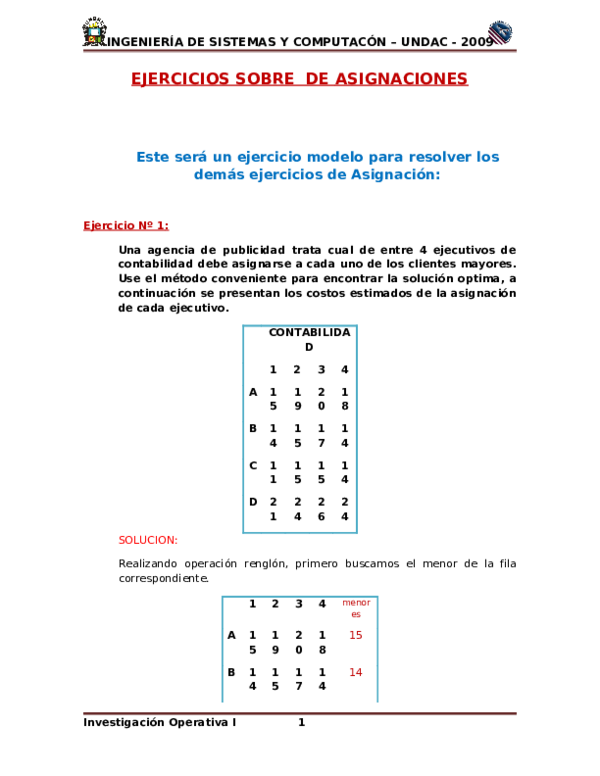 (PDF) EJERCICIOS SOBRE DE ASIGNACIONES