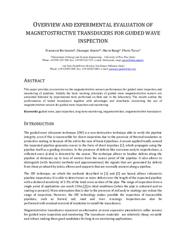 (PDF) Overview and experimental evaluation of magnetostrictive ...