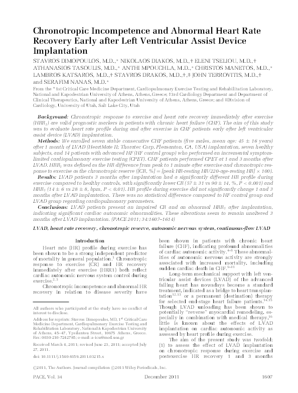 (PDF) Chronotropic Incompetence and Abnormal Heart Rate Recovery Early ...