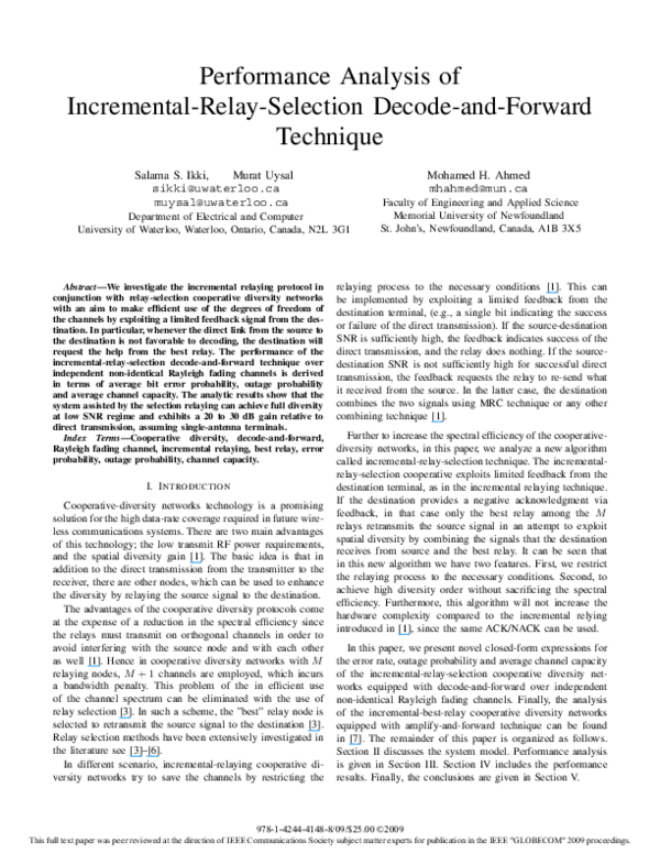 Pdf Performance Analysis Of Incremental Relay Selection Decode And