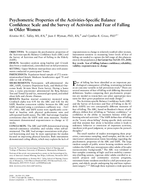 (PDF) Psychometric Properties of the Activities-Specific Balance Confidence Scale and the Survey ...