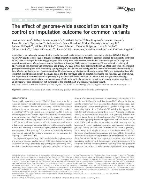 (PDF) The effect of genome-wide association scan quality control on ...