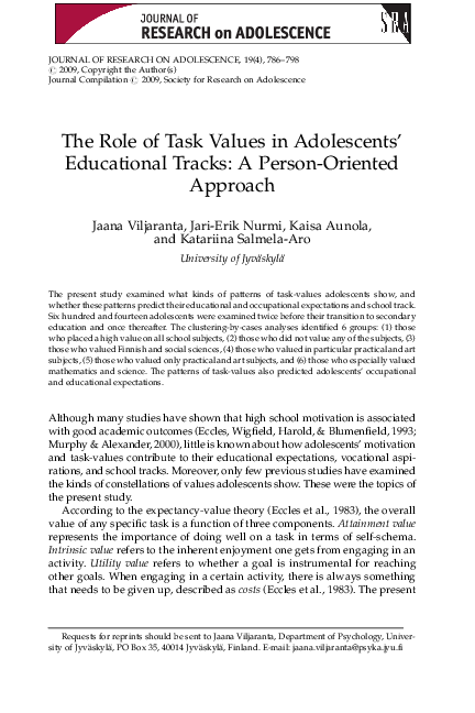 (PDF) The Role of Task Values in Adolescents' Educational Tracks: A ...
