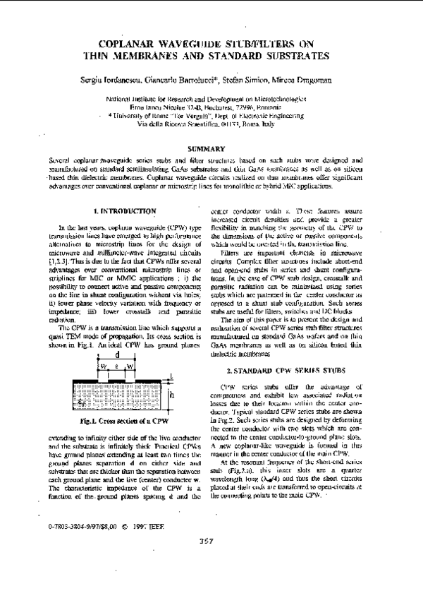 (PDF) Coplanar waveguide stub/filters on thin membranes and standard ...