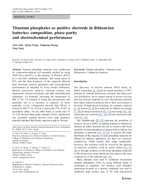 (PDF) Titanium phosphates as positive electrode in lithium-ion ...