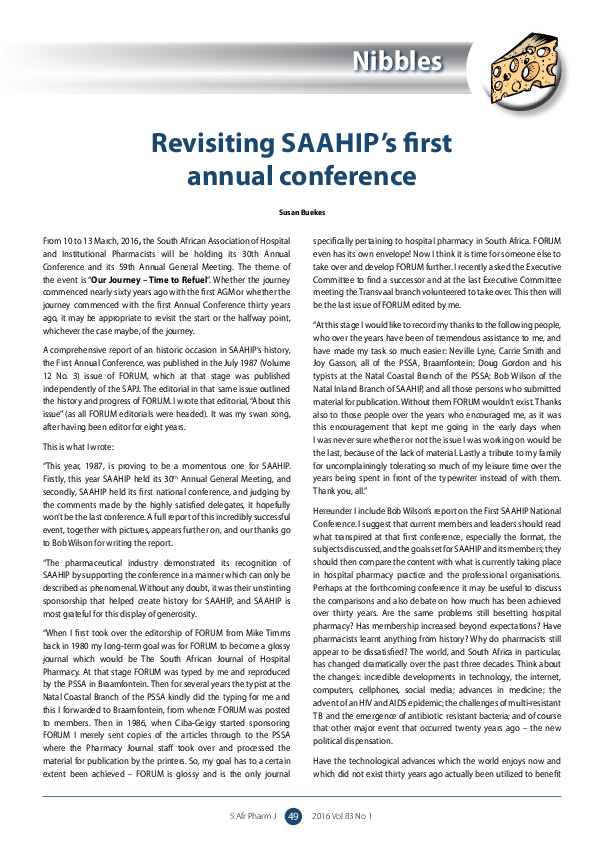 (PDF) Revisiting SAAHIP's first annual conference