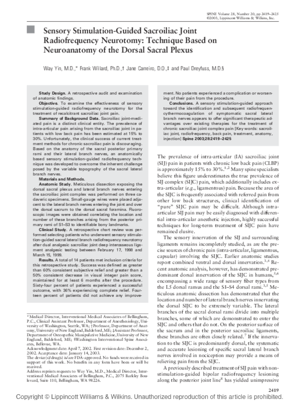 (PDF) Sensory Stimulation-Guided Sacroiliac Joint Radiofrequency ...