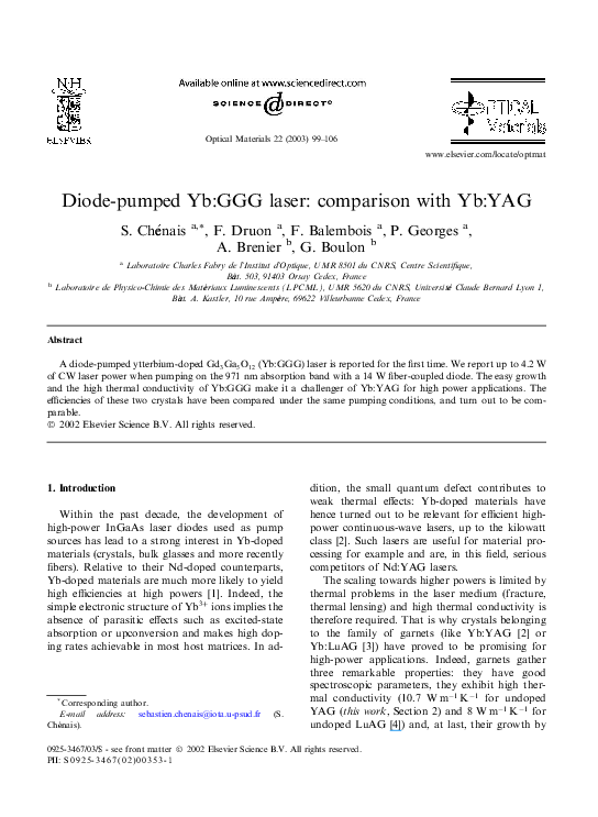 (PDF) Diode-pumped Yb:GGG laser: comparison with Yb:YAG