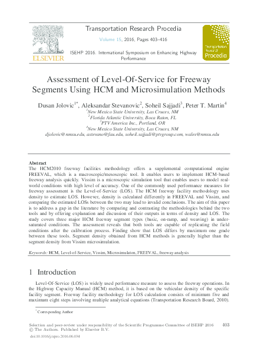 (PDF) Assessment of Level-Of-Service for Freeway Segments Using HCM and ...