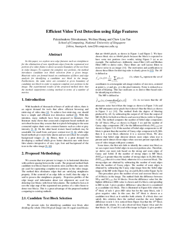 Pdf Efficient Video Text Detection Using Edge Features