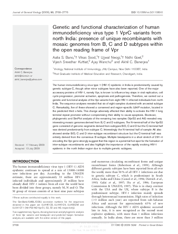 (PDF) Genetic and functional characterization of human immunodeficiency virus type 1 VprC ...