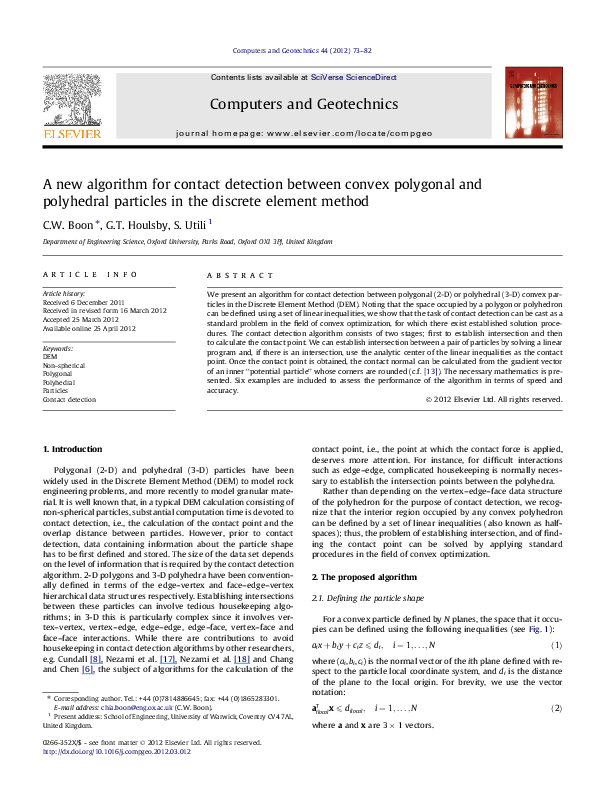 Pdf A New Algorithm For Contact Detection Between Convex Polygonal