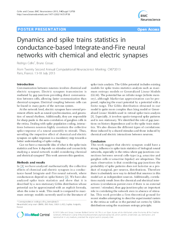 Pdf Dynamics And Spike Trains Statistics In Conductance Based Integrate And Fire Neural