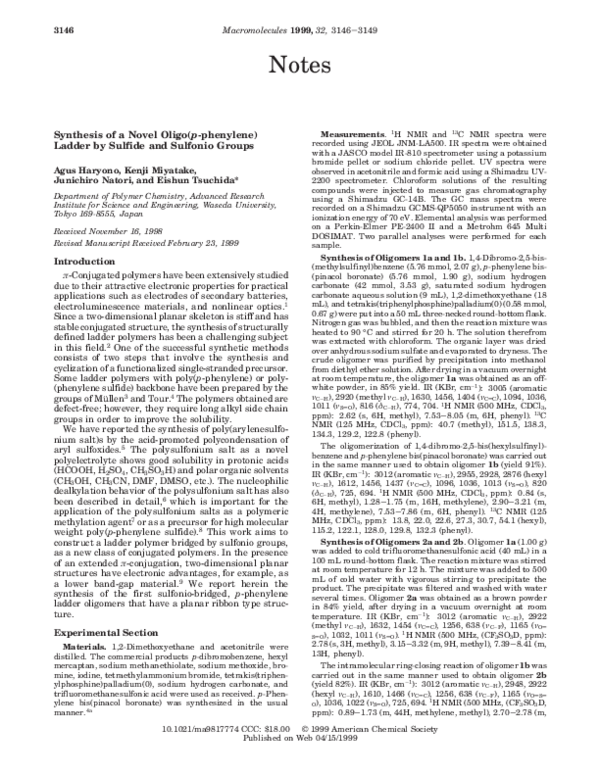 (PDF) Synthesis of a Novel Oligo(p-phenylene) Ladder by Sulfide and ...