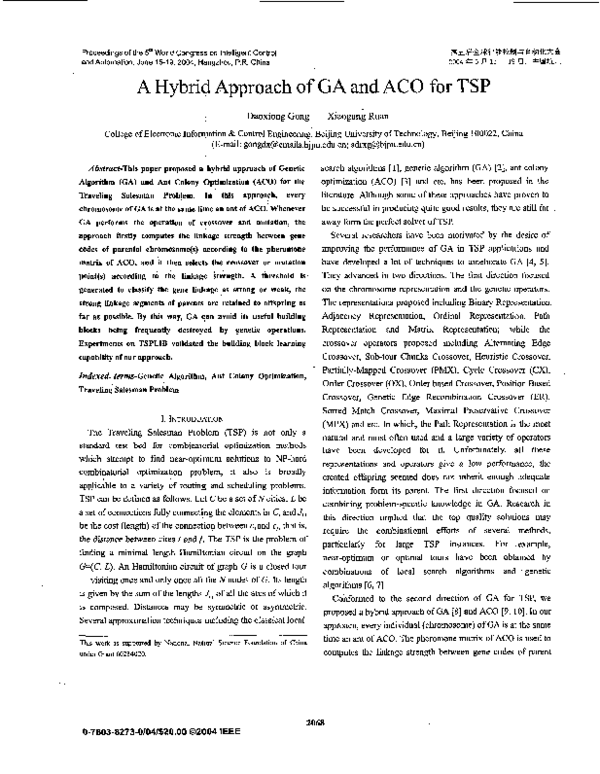(PDF) A hybrid approach of GA and ACO for TSP