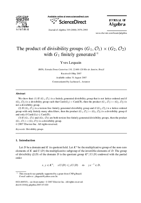 (PDF) The product of divisibility groups with finitely generated