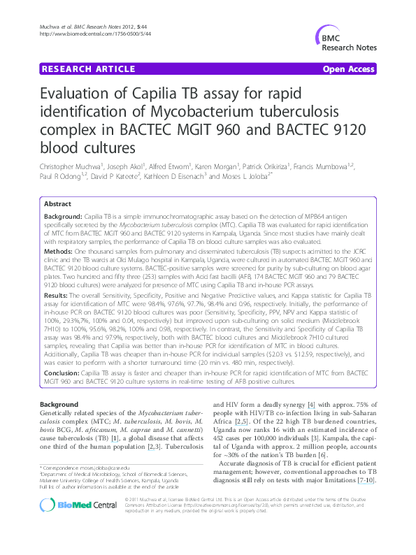 (PDF) Evaluation of Capilia TB assay for rapid identification of ...