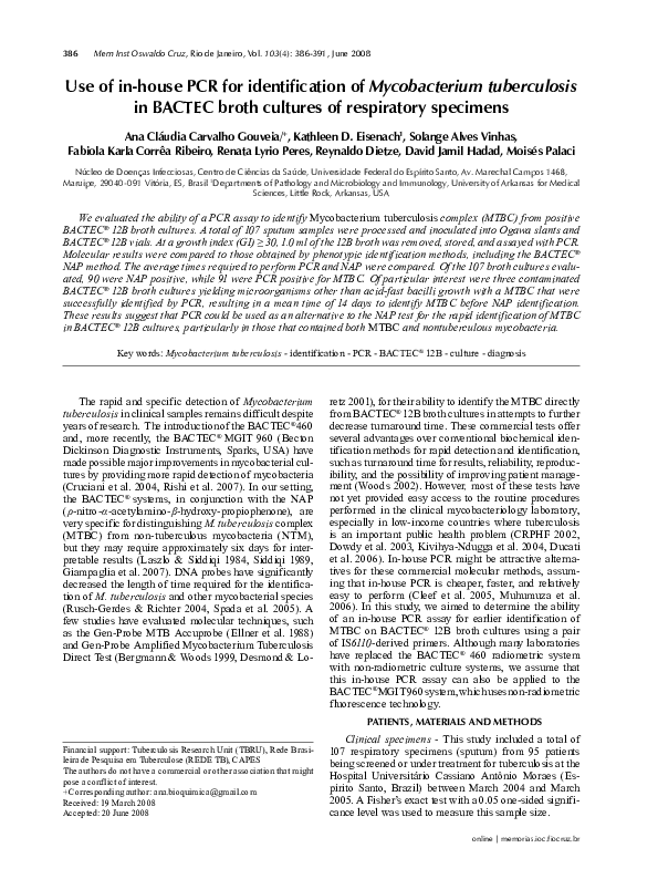 (PDF) Comparison of the MB/BacT and BACTEC 460 TB systems for recovery ...
