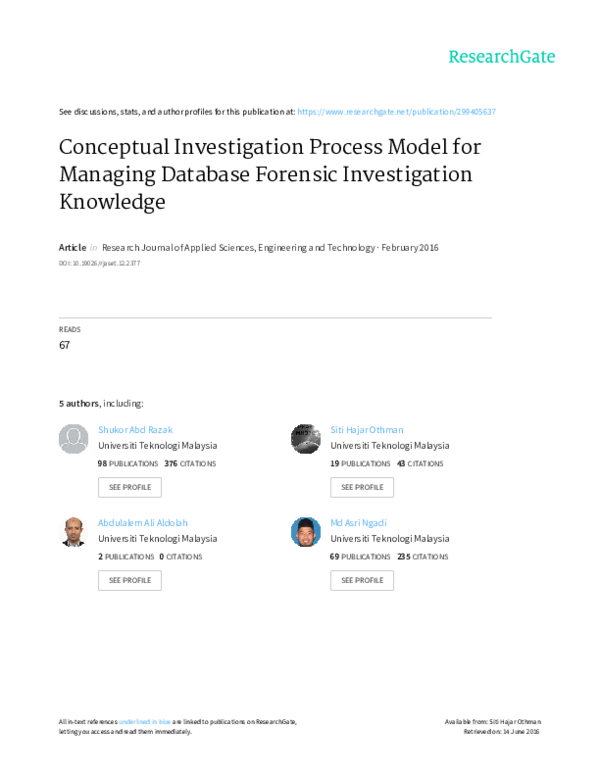 Conceptual Investigation Process Model for Managing Database Forensic ...