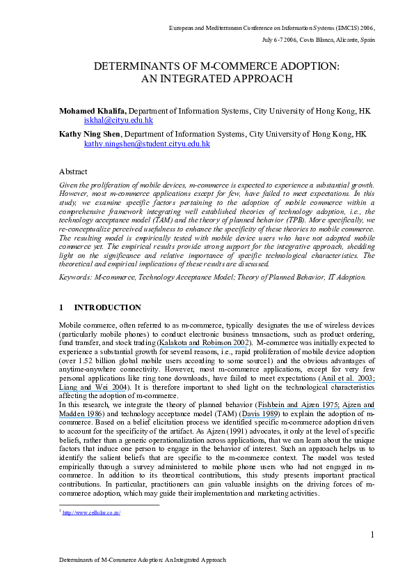 (PDF) Determinants of M-Commerce Adoption: An Integrated Approach