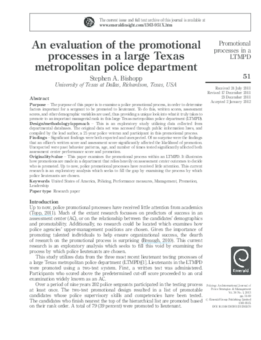 (PDF) An evaluation of the promotional processes in a large Texas ...