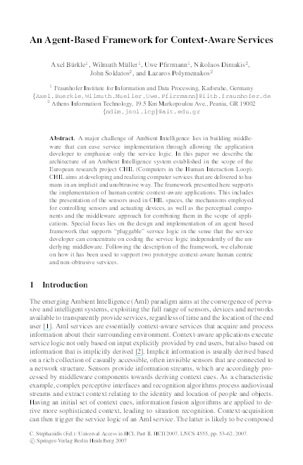 Pdf An Agent Based Framework For Context Aware Services