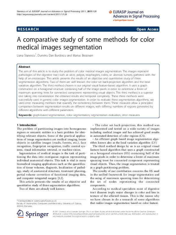 (PDF) A comparative study of some methods for color medical images segmentation