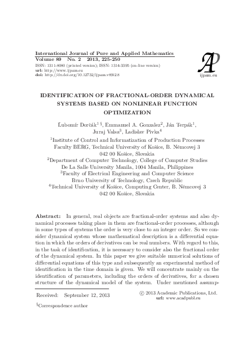 Pdf Identification Of Fractional Order Dynamical Systems Based On Nonlinear Function Optimization