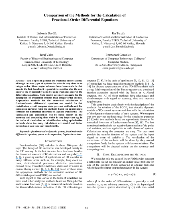 Pdf Comparison Of The Methods For The Calculation Of Fractional Order
