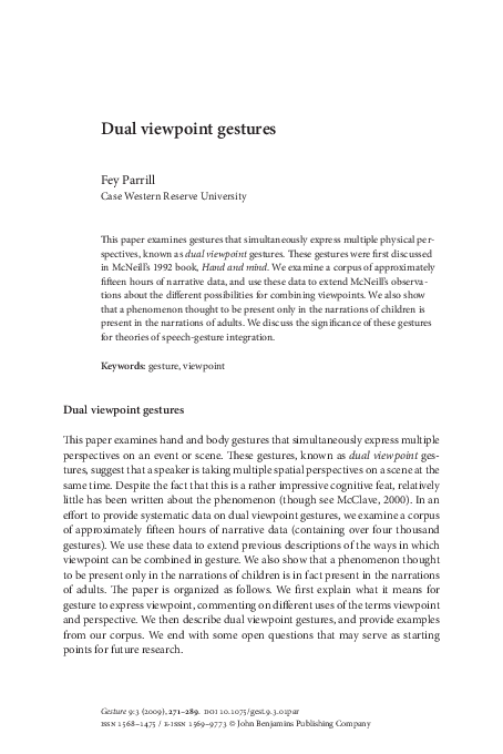 (PDF) Dual viewpoint gestures | Fey Parrill - Academia.edu