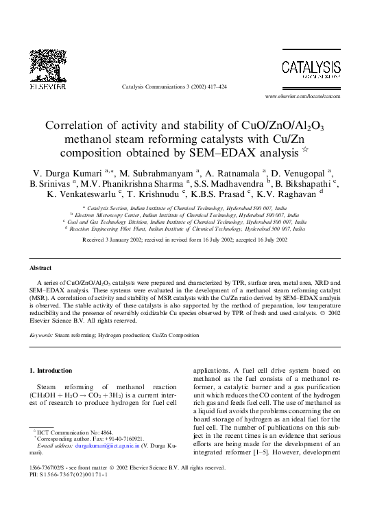 (PDF) Correlation of activity and stability of CuO/ZnO/Al2O3 methanol steam reforming catalysts ...