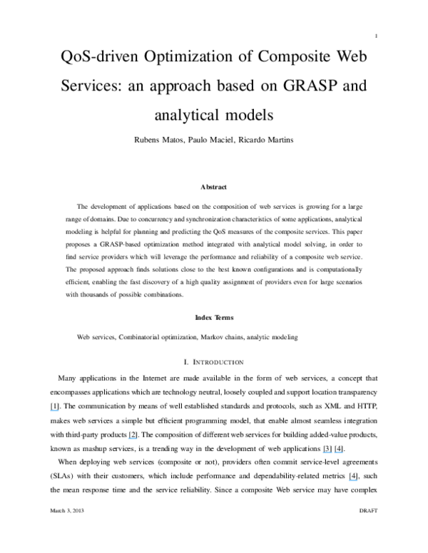 (PDF) QoS-driven optimisation of composite web services: an approach based on GRASP and ...