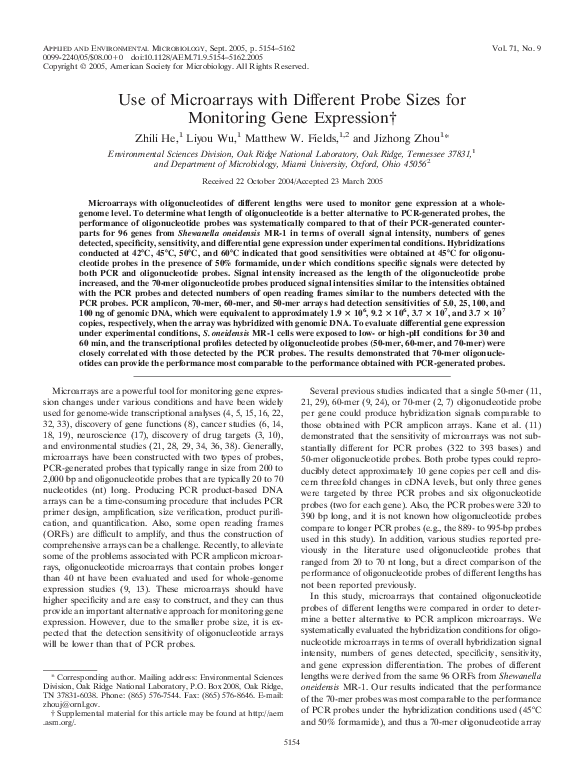 Pdf Use Of Microarrays With Different Probe Sizes For Monitoring Gene
