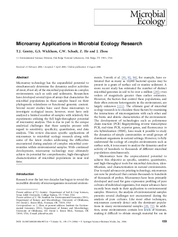 (PDF) Microarray Applications in Microbial Ecology Research