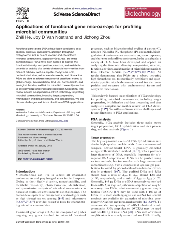 (PDF) Applications of functional gene microarrays for profiling microbial communities