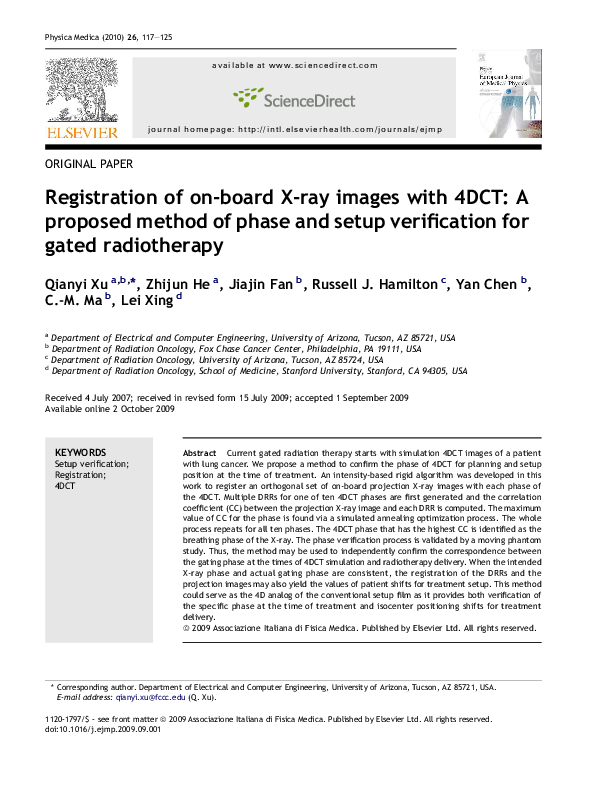 (PDF) Registration of on-board X-ray images with 4DCT: A proposed ...