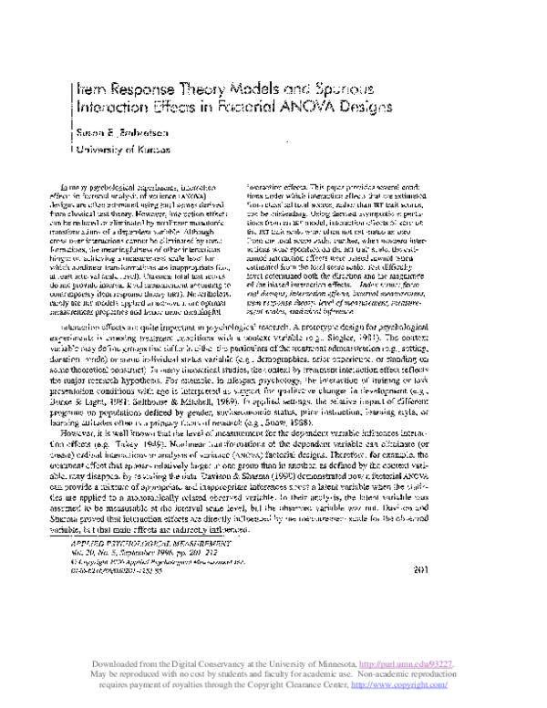 (PDF) Item Response Theory Models and Spurious Interaction Effects in ...
