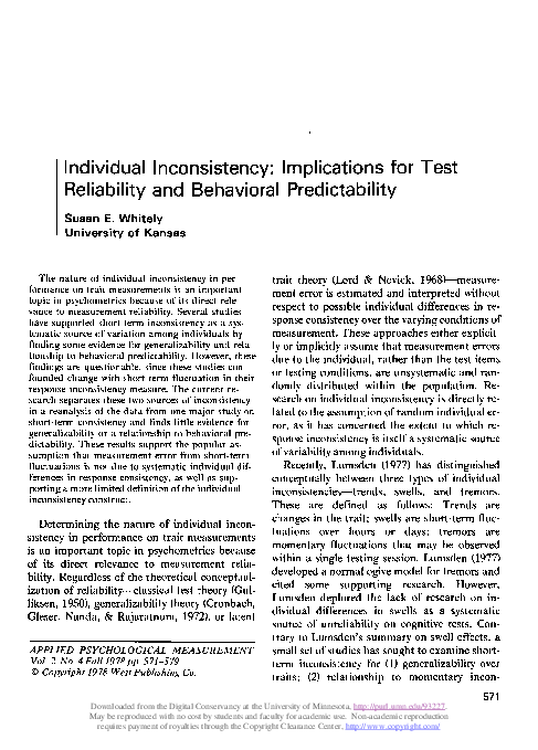 (PDF) Individual Inconsistency: Implications for Test Reliability and ...