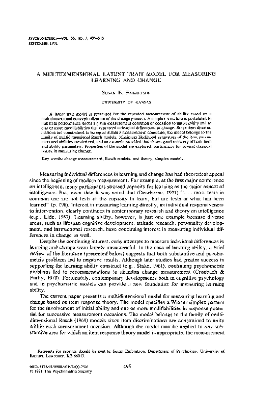 Pdf A Multidimensional Latent Trait Model For Measuring Learning And