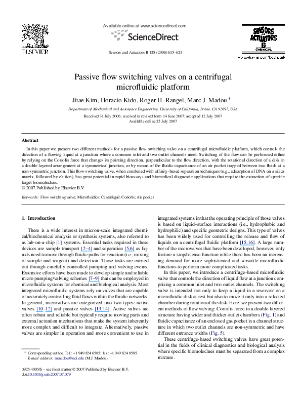 (PDF) Passive flow switching valves on a centrifugal microfluidic platform