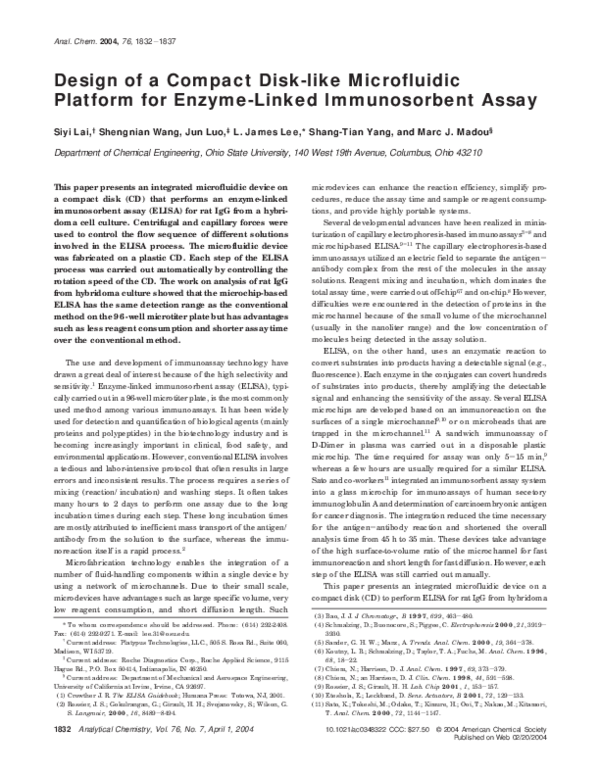 (PDF) Design of a compact disk-like microfluidic platform for enzyme ...