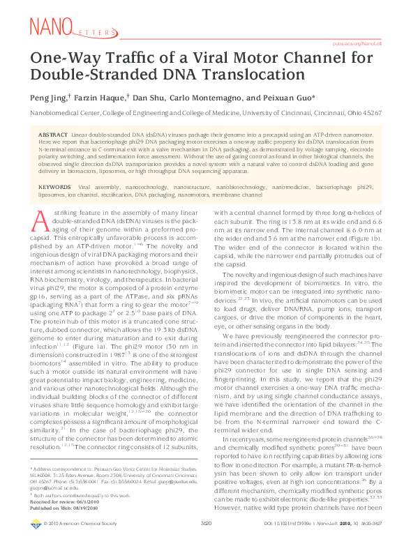 (PDF) One-Way Traffic of a Viral Motor Channel for Double-Stranded DNA ...