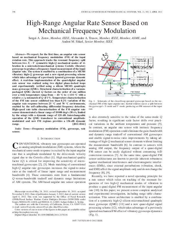 (PDF) High-Range Angular Rate Sensor Based on Mechanical Frequency Modulation