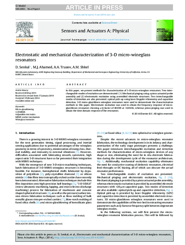 (PDF) Electrostatic and mechanical characterization of 3-D micro ...