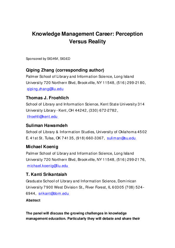 (PDF) Knowledge management career: Perception versus reality
