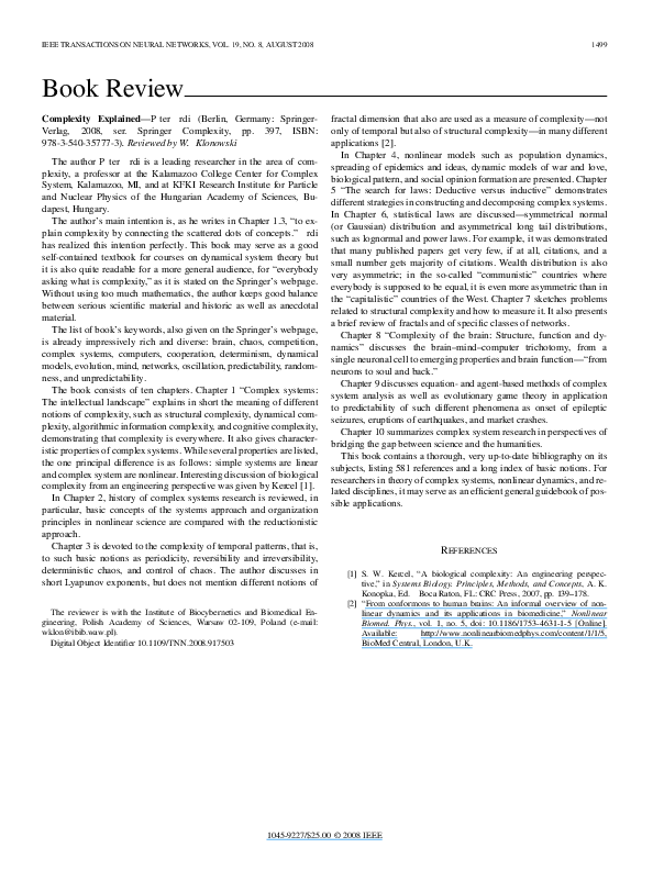 (PDF) Complexity Explained (Erdi, P.; 2008) [Book review]