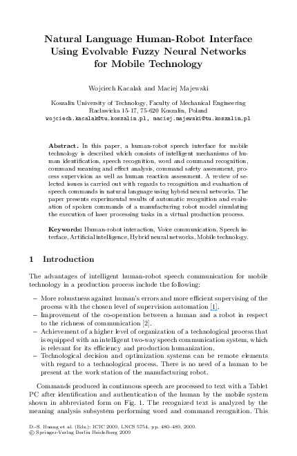 (PDF) Natural Language Human-Robot Interface Using Evolvable Fuzzy ...